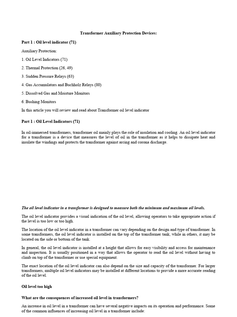 Transformer Auxiliary Protection Overview | PDF | Transformer ...