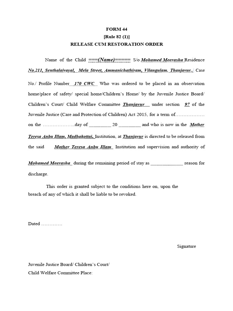 Form 44 | PDF | Public Law | Criminal Justice