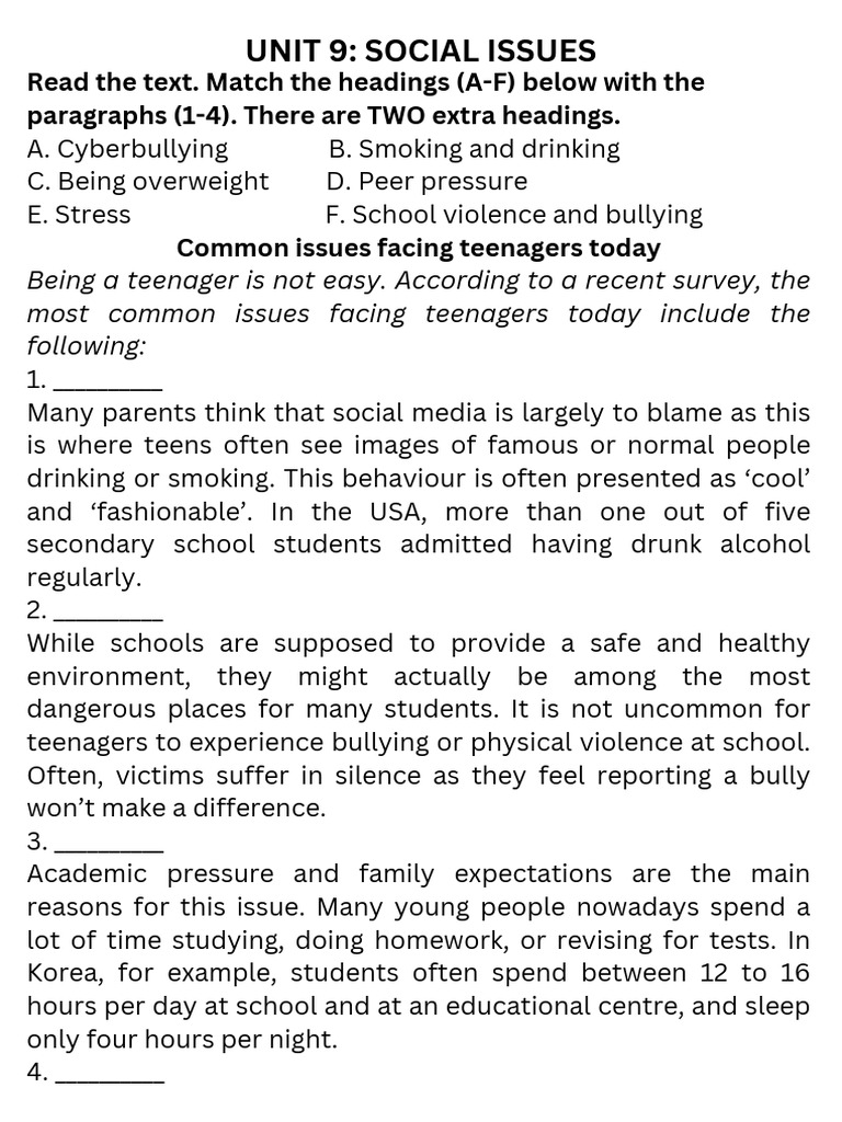 Teen Social Issues Overview | PDF | Bullying | Adolescence