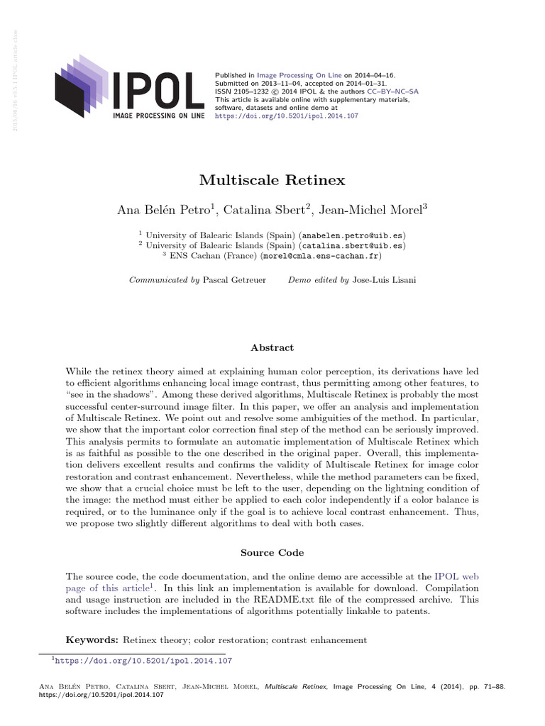 multiscale retinex | PDF | Color | Algorithms