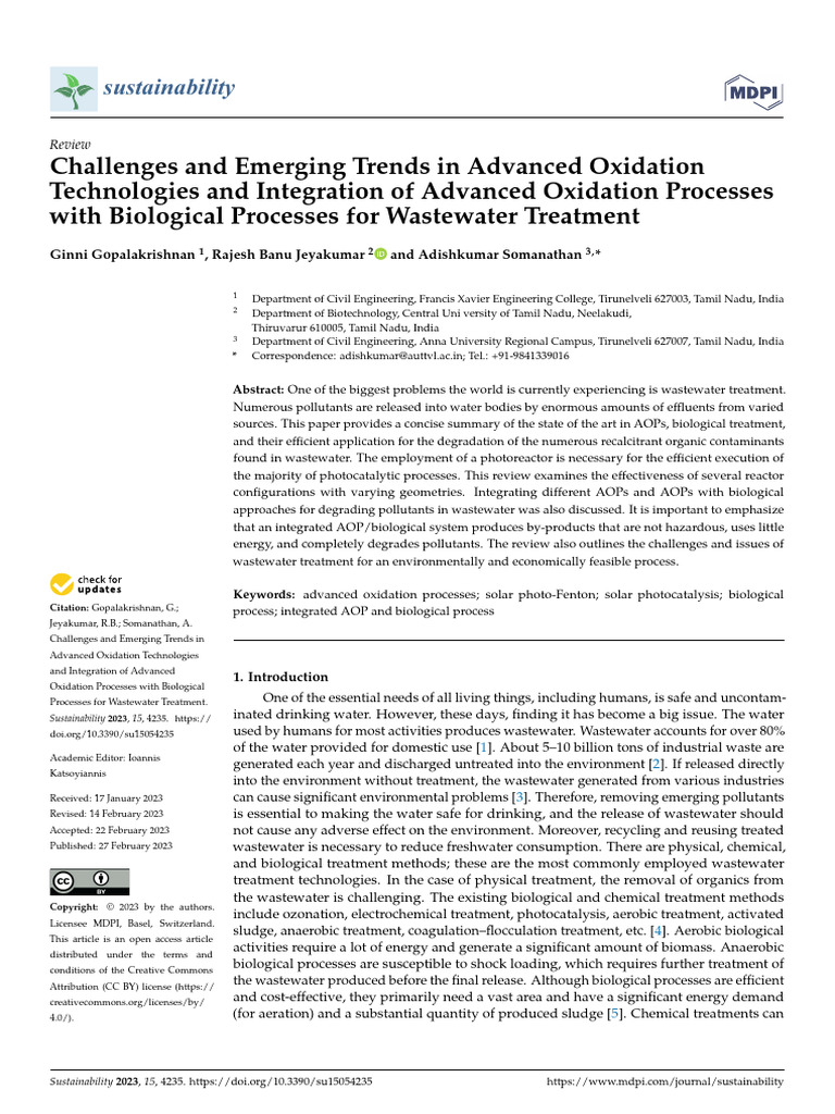 Challenges and Emerging Trends in Advanced Oxidation Technologies and ...