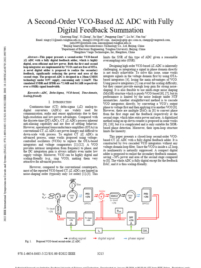 A Second Order Vco Based Adc With Fully Digital Feedback Summation