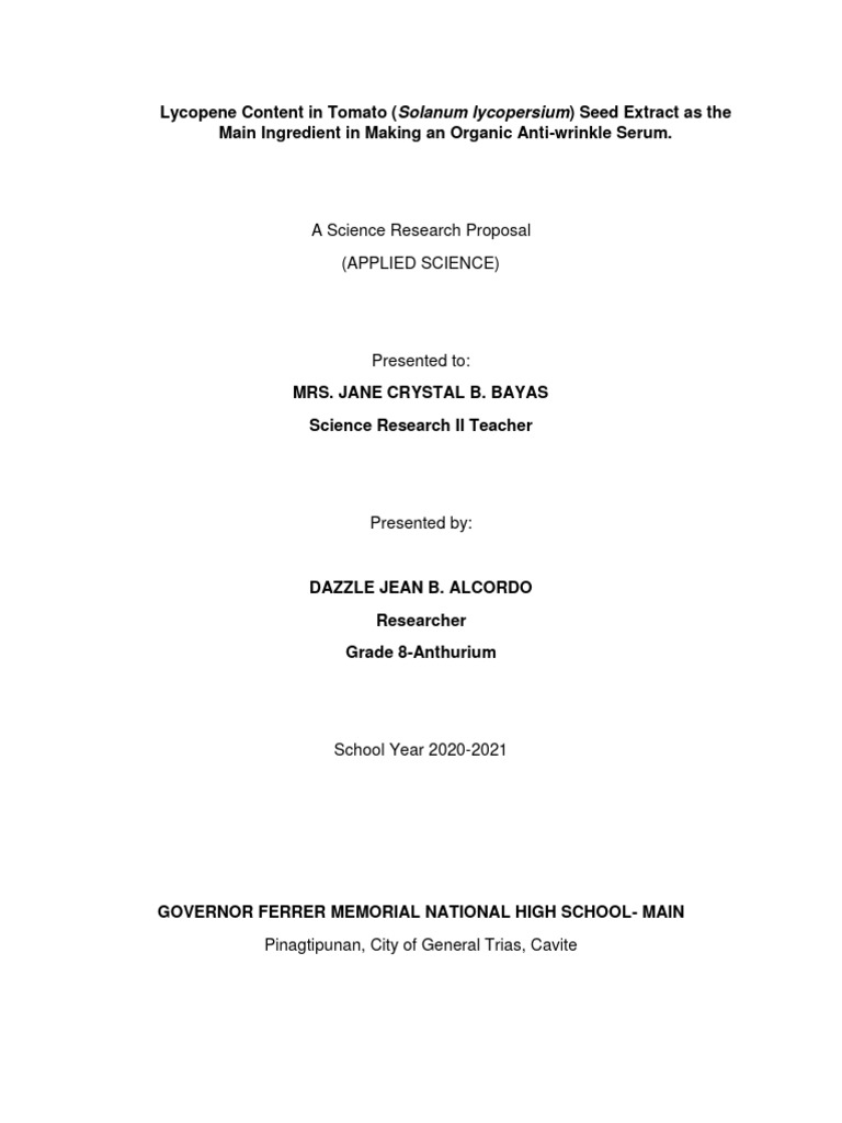 A Science Research Proposal (Applied Science) | PDF | Tomato | Vitamin