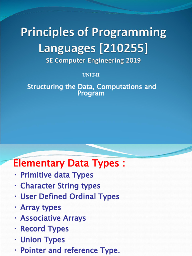 UNIT-II - Structuring The Data, Computations and Program | PDF | Pointer (Computer Programming ...
