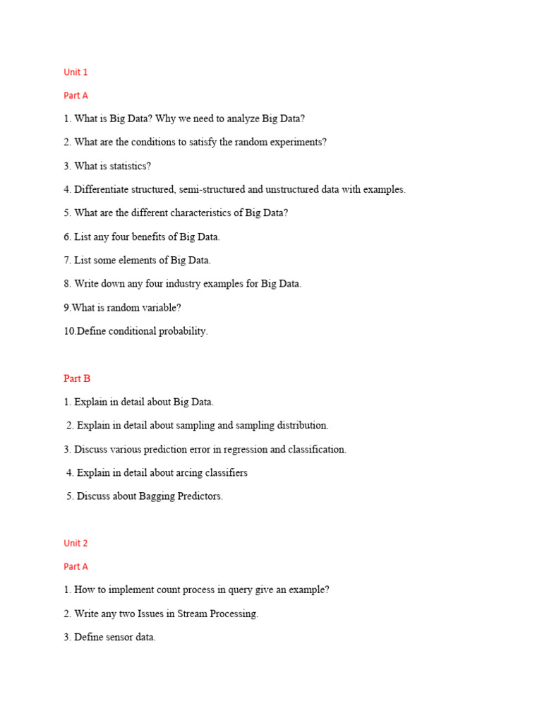 Part A & B Big Data Questions | Download Free PDF | Apache Hadoop | Map Reduce