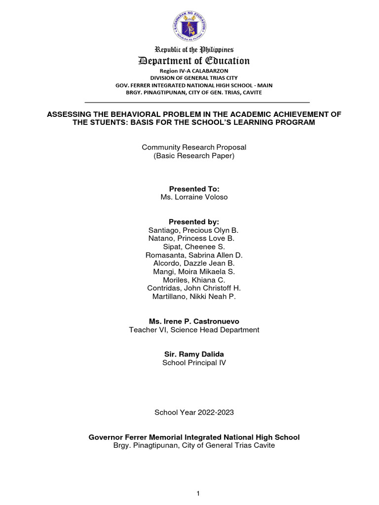 Assessing The Behavioral Problem in The Academic Achievement of The ...