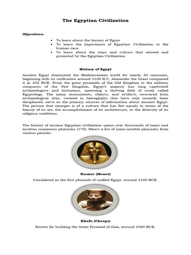 Egyptian Civilization Overview | PDF | Egyptian Pyramids | Ancient Egypt