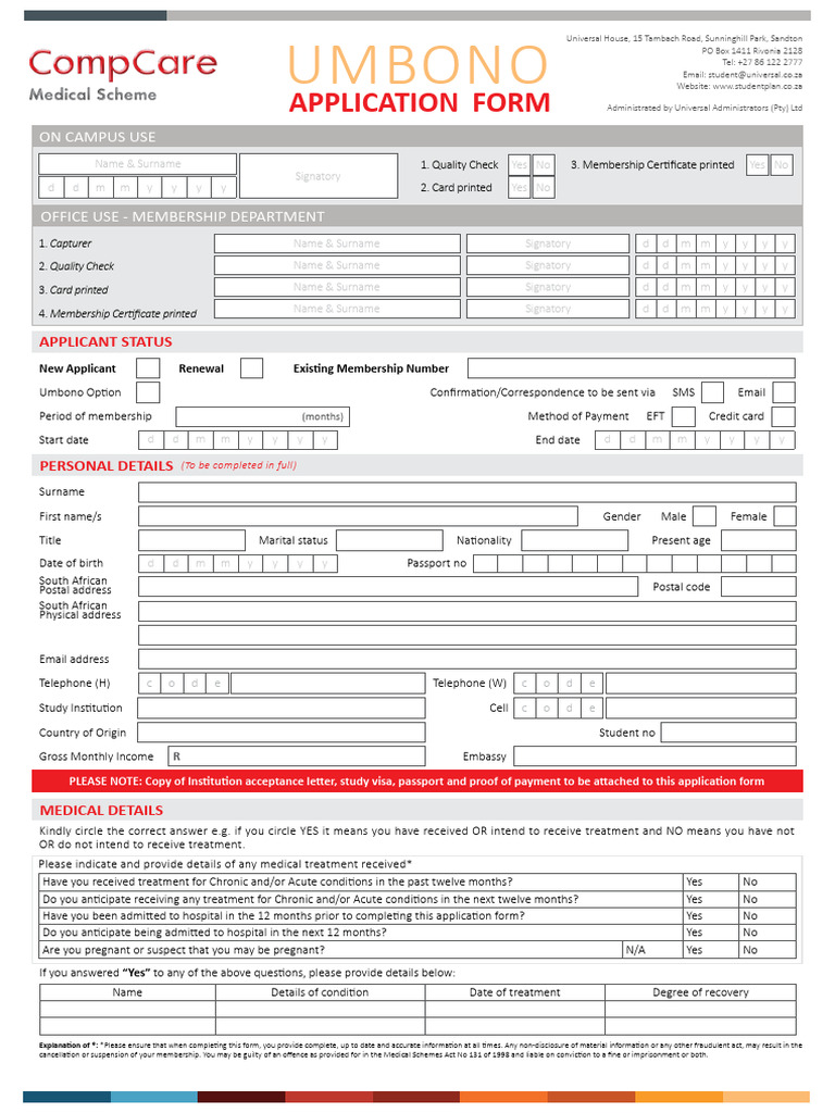 CompCare Medical Aid Application Form | PDF | Informed Consent | Banks