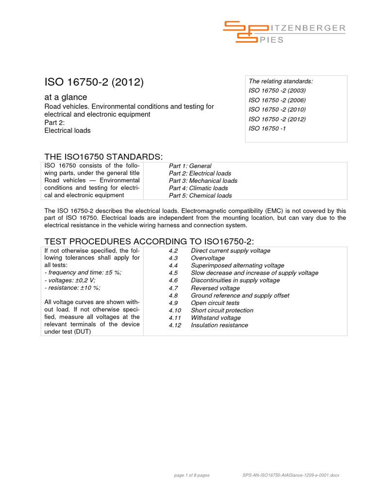 SPS AN ISO16750 AtAGlance 1209 e 0001 | PDF | Direct Current ...