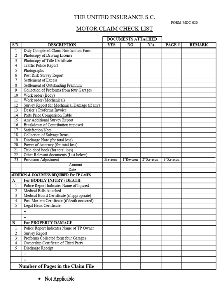 Claim Check List (Motor) | Download Free PDF | Insurance | Private Law