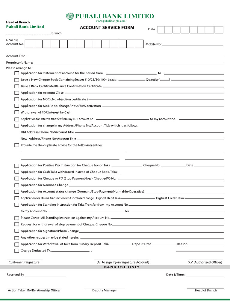 Accounts Service Form | PDF