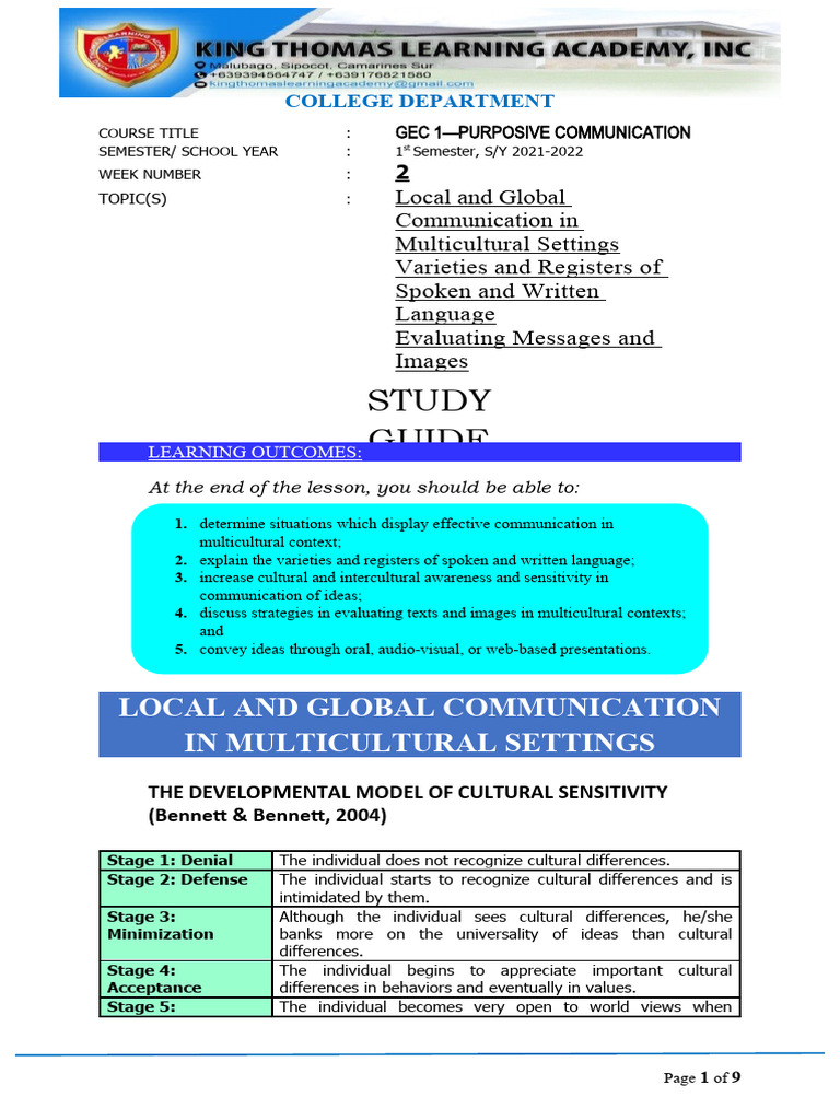 Week 2-Study Guide | PDF | Communication | Nonverbal Communication