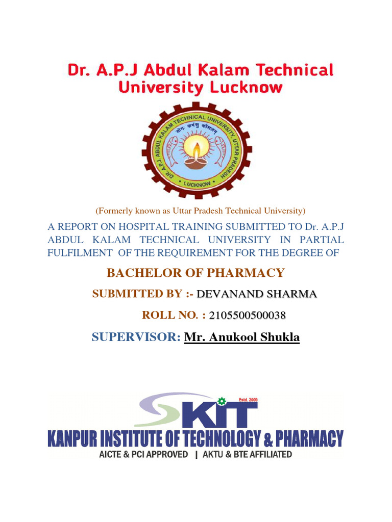 Hospital Training Report for B.Pharm Students | PDF | Medical ...