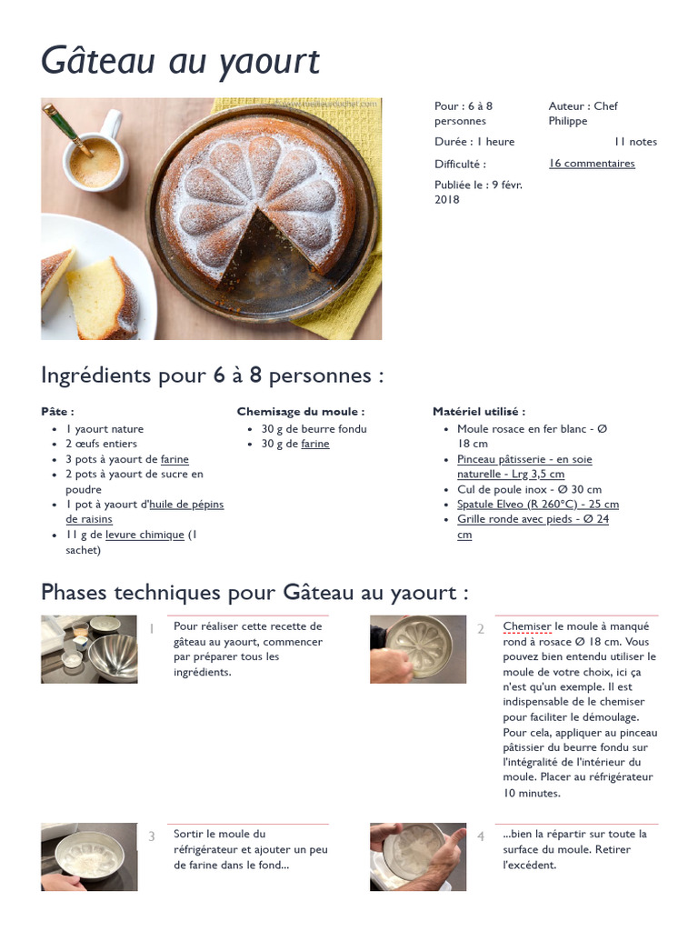 Recette illustrée de gâteau au yaourt | PDF | Nourritures | Préparation ...