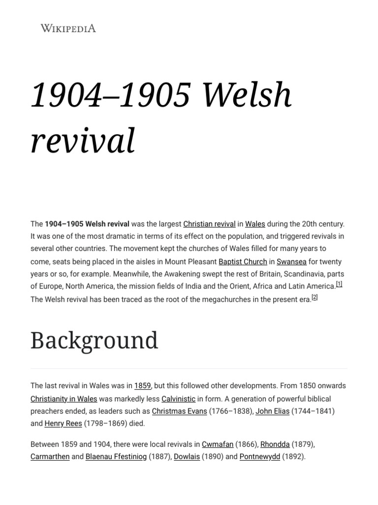 1904-1905 Welsh Revival - Wikipedia | PDF | Wales