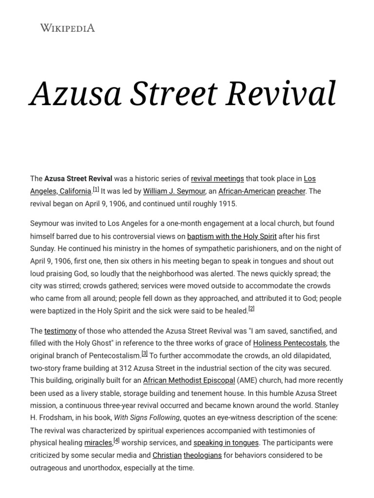 Azusa Street Revival Overview | PDF | Pentecostalism | Evangelicalism