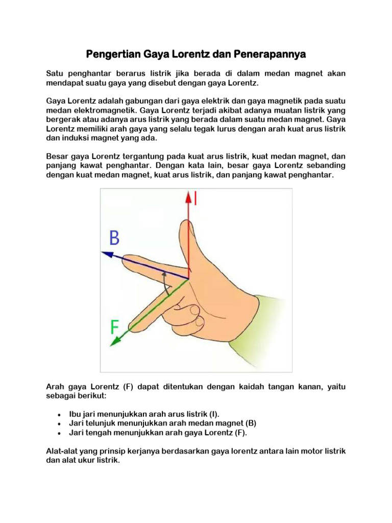 Pengertian Gaya Lorentz Dan Penerapannya | PDF