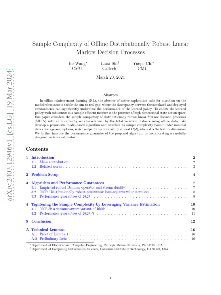 Robust Offline RL with Linear MDPs | PDF | Covariance Matrix | Matrix ...