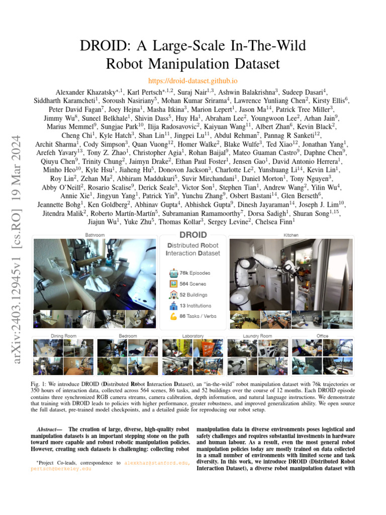 Droid A Large Scale In The Wild Robot Manipulation Dataset Pdf