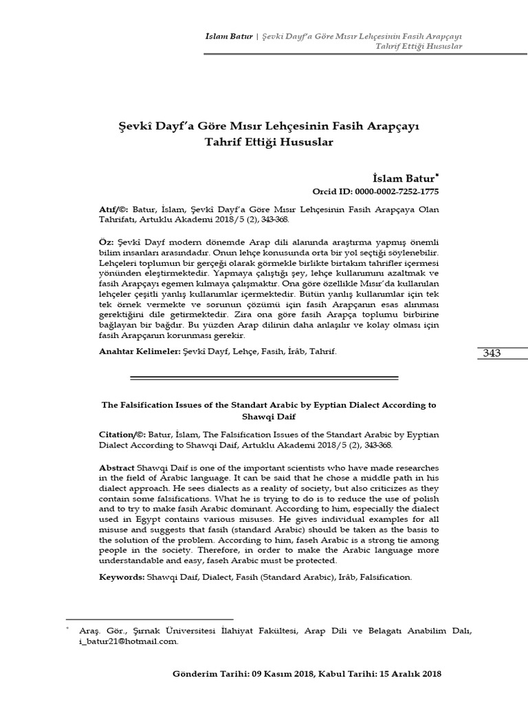 Evki Dayf A G Re M S R Leh Esinin Fasih Arap Ay Tahrif Etti I Hususlar (#481114) - 609181 | PDF