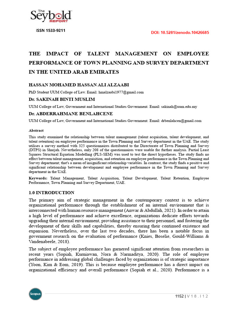 THE IMPACT OF TALENT MANAGEMENT ON EMPLOYEE PERFORMANCE OF TOWN PLANNING AND SURVEY DEPARTMENT ...