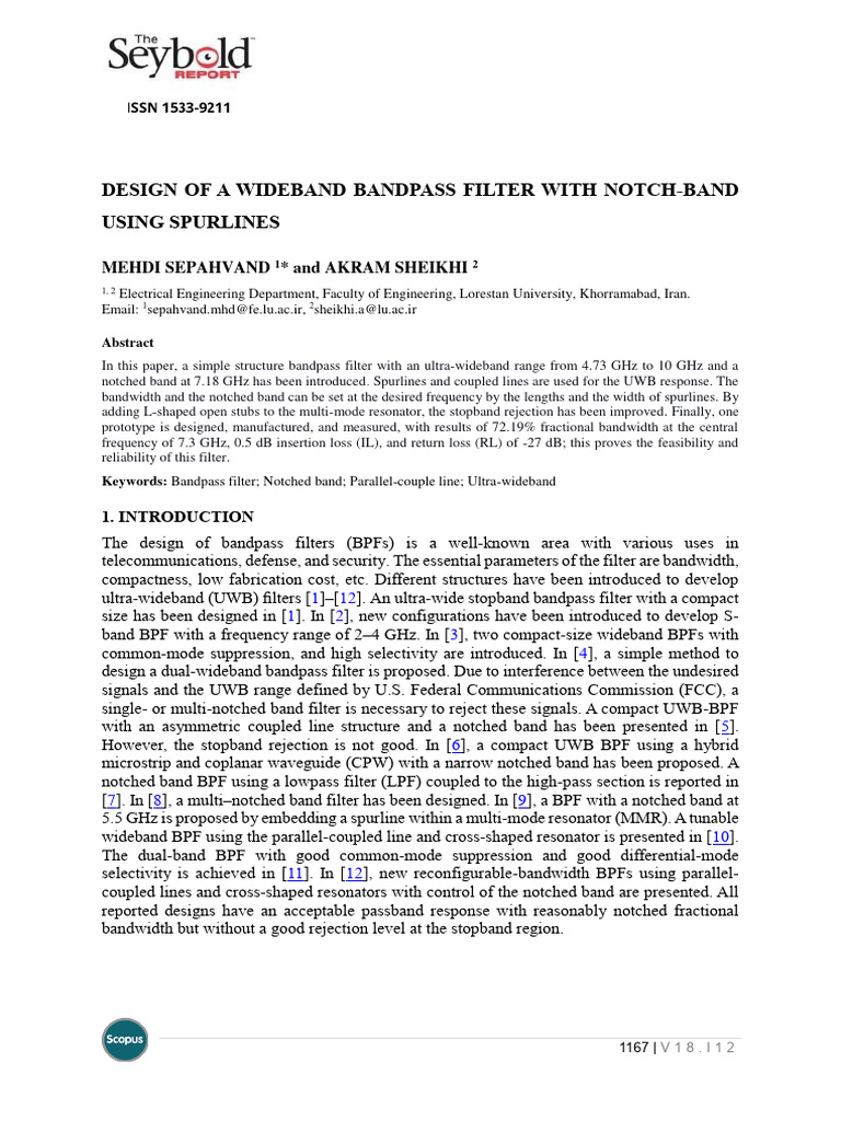 Design Of A Wideband Bandpass Filter With Notch Band Using Spurlines Pdf Electronic Filter 