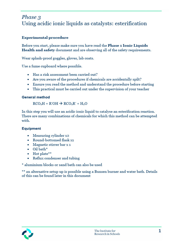 Ph3 GF Student-Esterification-Method 23-24 Final | PDF | Ester | Chemical Reactions