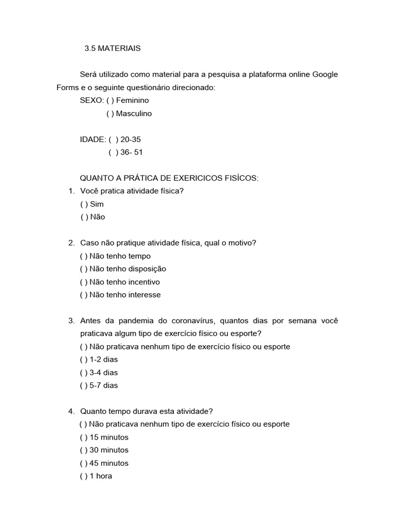 QUESTIONÁRIO TCC FINALIZADO | PDF | Medicina Clínica