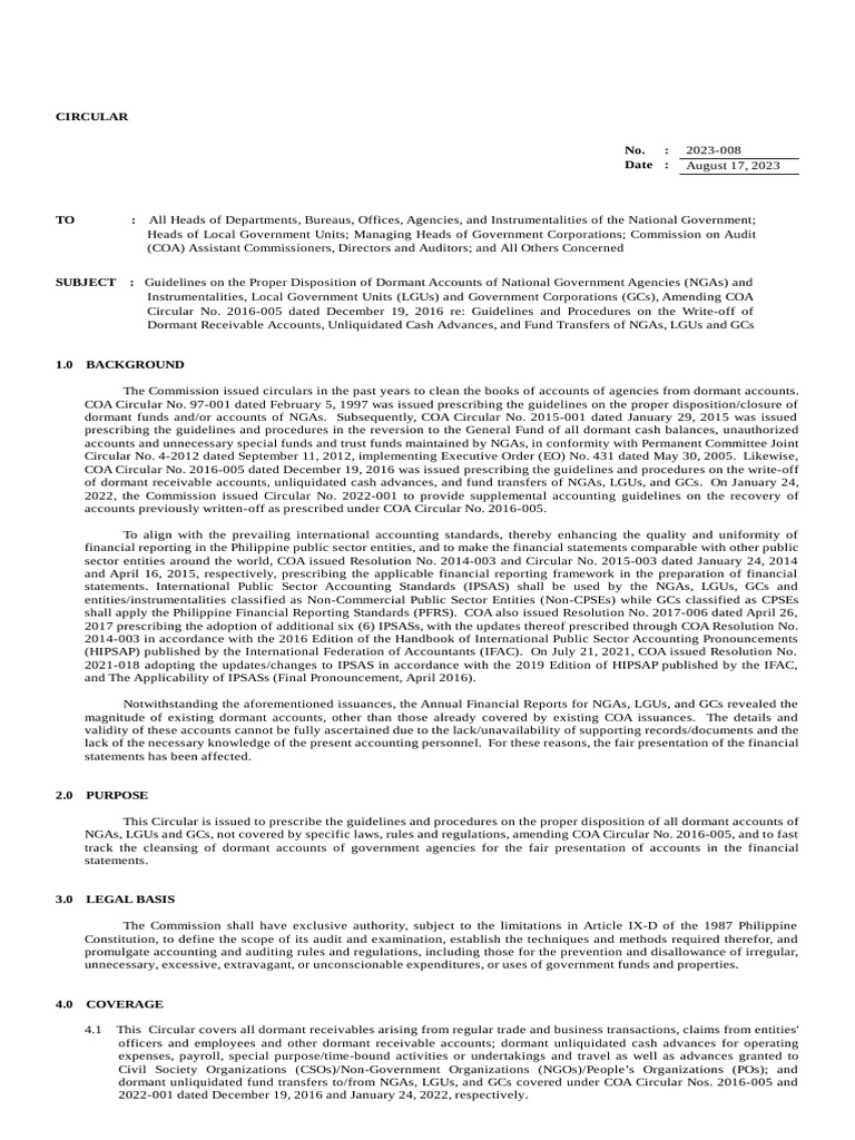 COA Circular 2023-008 Re Guidelines On The Proper Disposition of ...