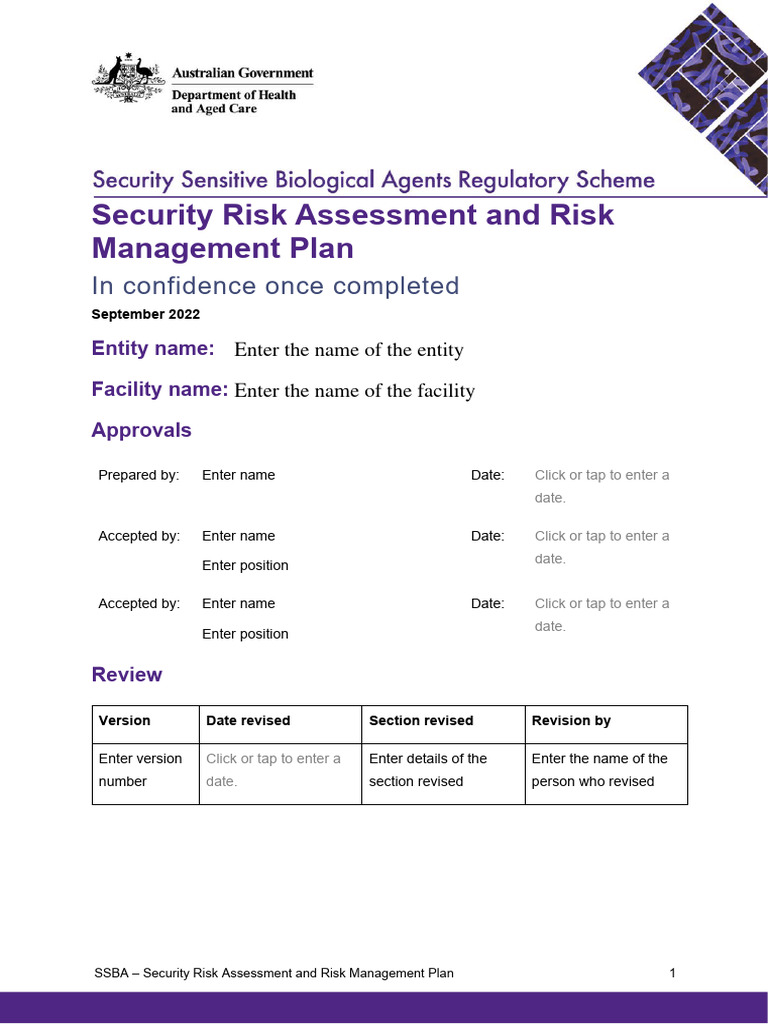 Ssba Security Risk Assessment and Risk Management Plan Template - 0 ...