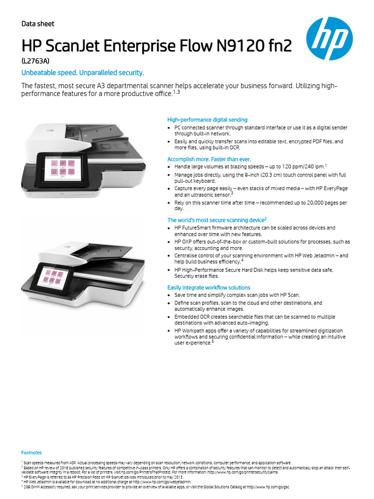 HP Scanjet Enterprise Flow N9120 Fn2: Data Sheet | Download Free PDF | Image Scanner | Operating ...