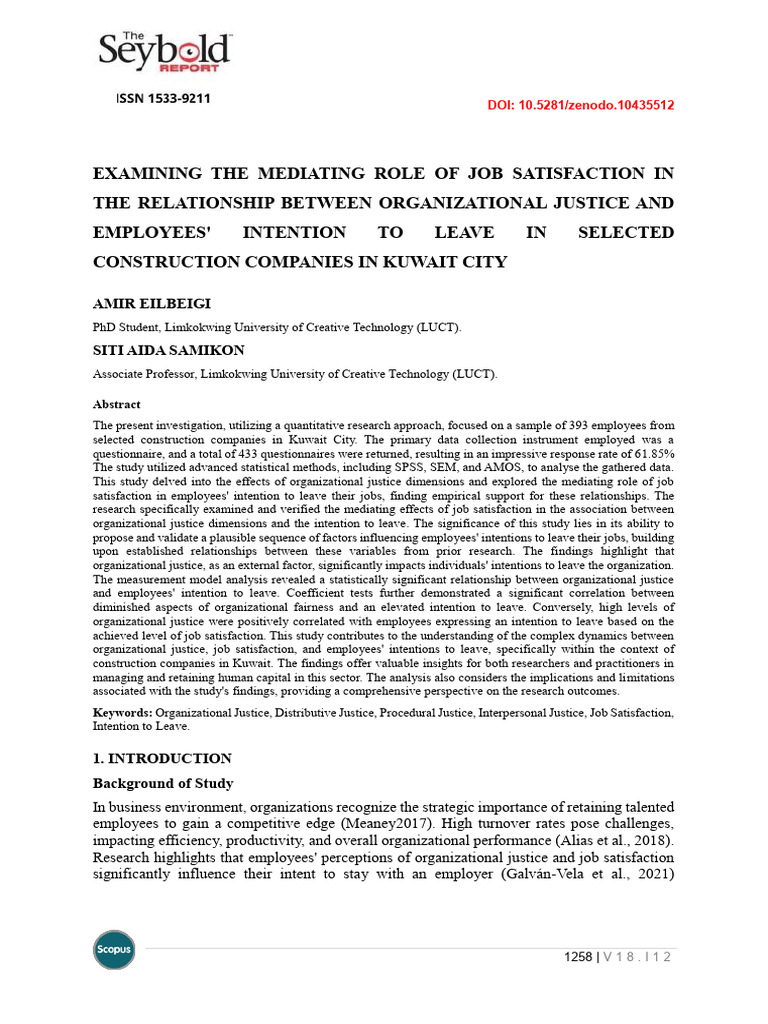 Examining The Mediating Role of Job Satisfaction in The Relationship Between Organizational ...