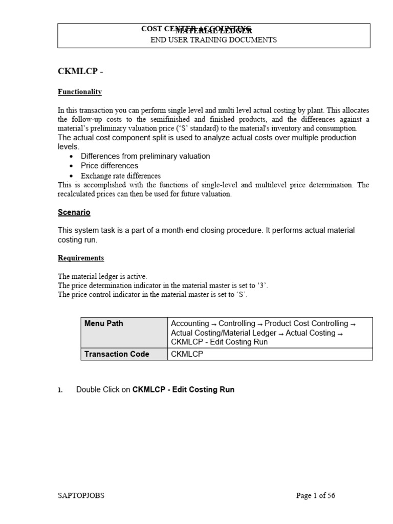 CKMLCP Actual Costing Run | PDF | Button (Computing) | Valuation (Finance)