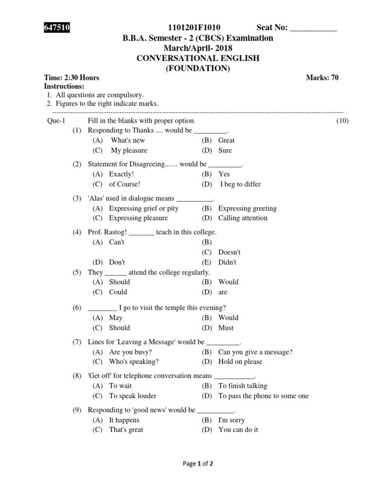 Conversational English - Foundation | PDF