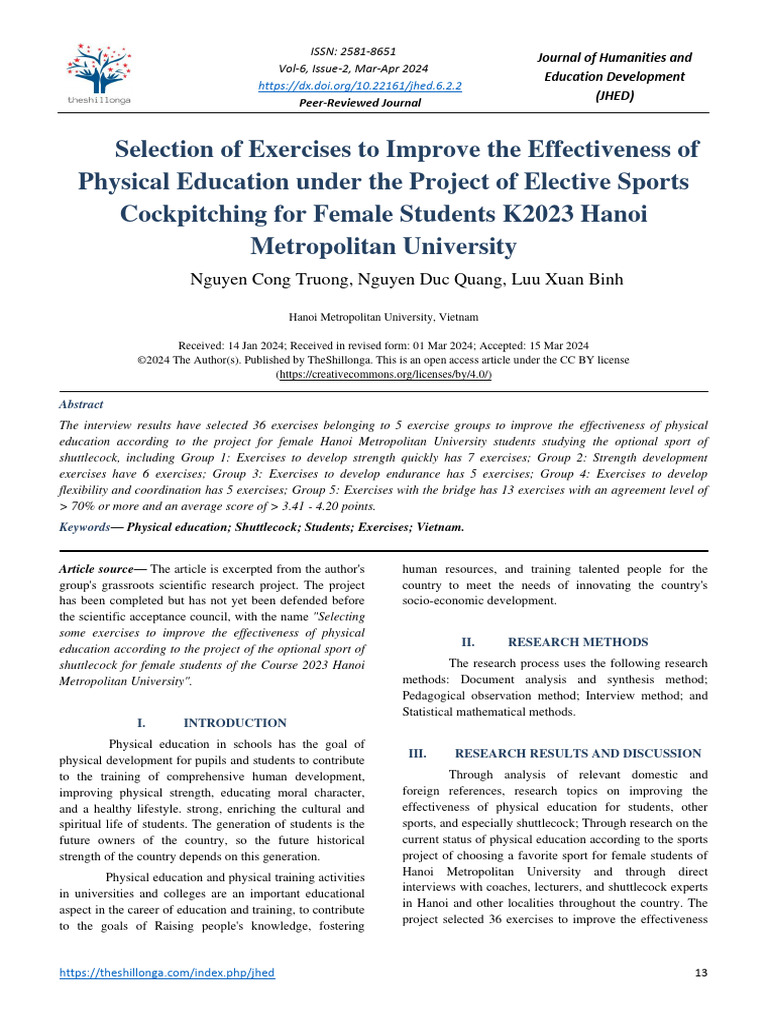 Selection of Exercises To Improve The Effectiveness of Physical ...