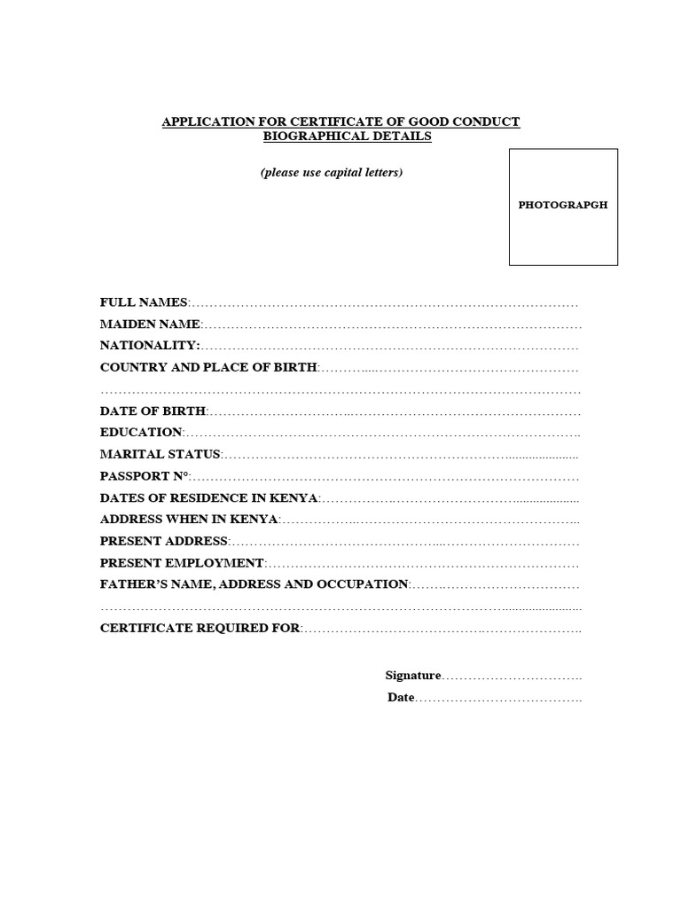 Form Certificateof Good Conduct Kenya | PDF | Hand | Limbs (Anatomy)