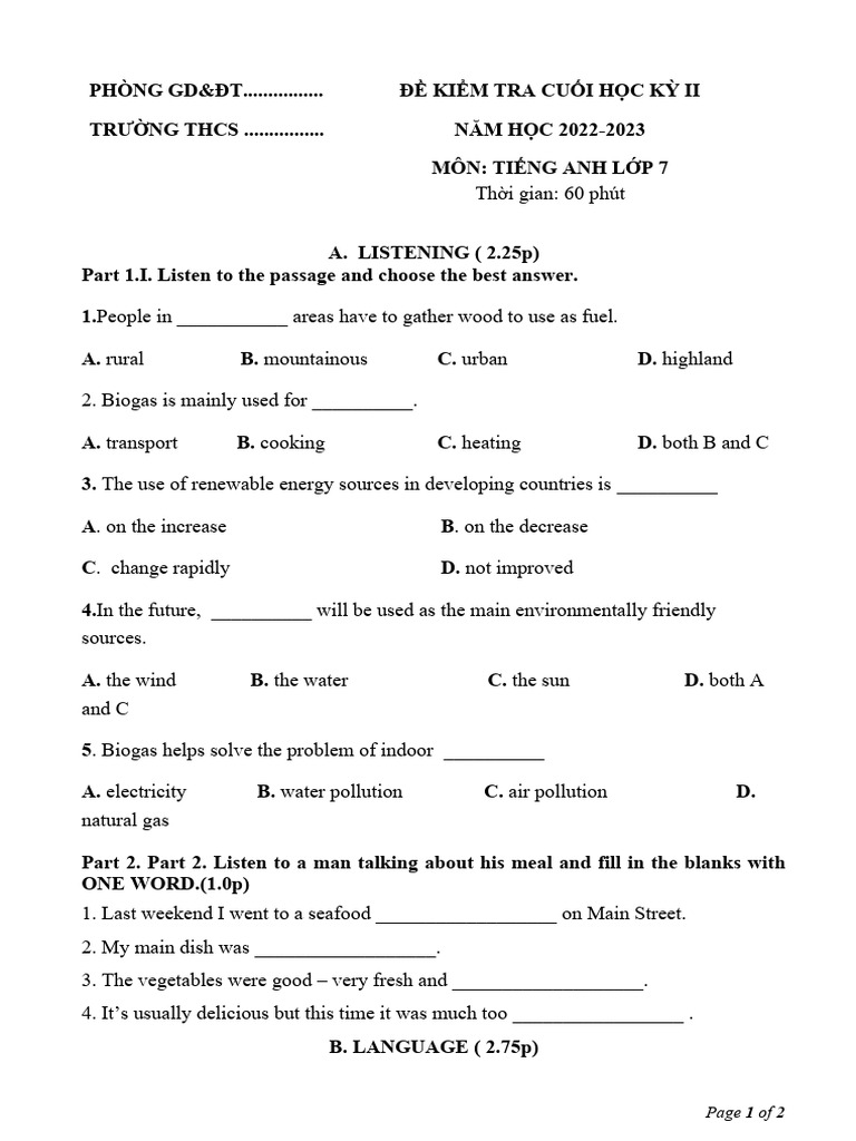 De Kiem Tra Giua Ki 2 Global Success 7 Da Nop | PDF | Easter