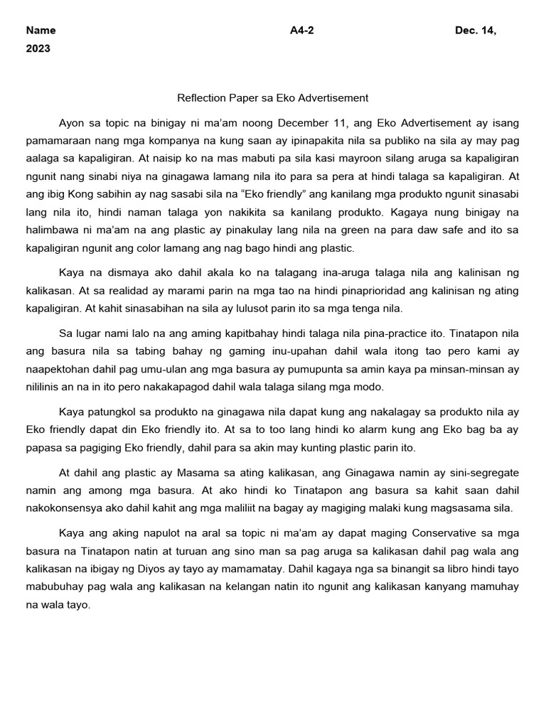 Reflection Sa Lecture | PDF