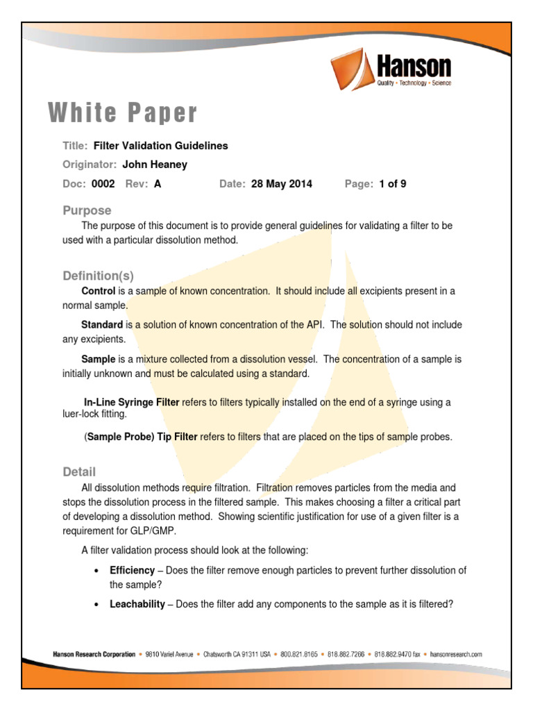 Filter Validation Guidelines | PDF | Filtration | High Performance ...