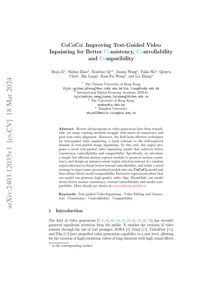CoCoCo: Improving Text-Guided Video Inpainting For Better Consistency, Controllability and ...