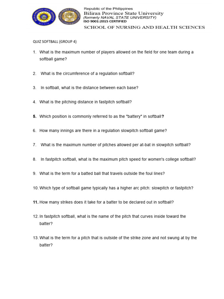 Quiz Softball | PDF | Softball | Baseball Field