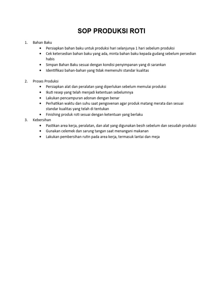 Sop Produksi Roti | PDF