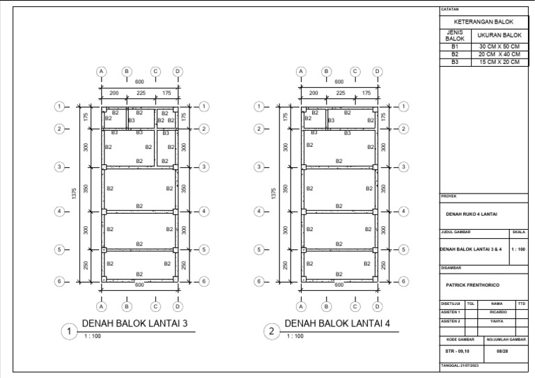 DENAH BALOK LANTAI 3 & 4 | PDF