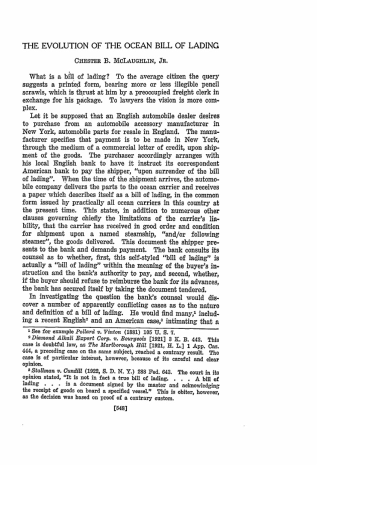 The Evolution of The Ocean Bill of Lading | PDF