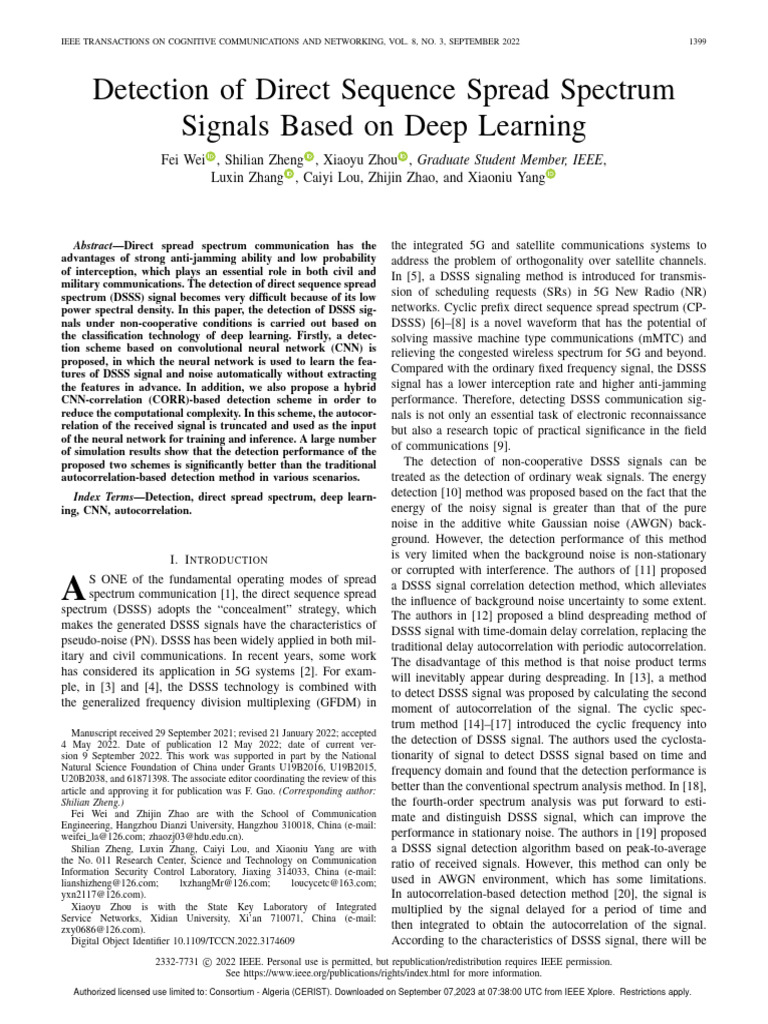 Detection of Direct Sequence Spread Spectrum Signals Based On Deep ... Detection of Direct Sequence Spread Spectrum Signals Based On Deep ...