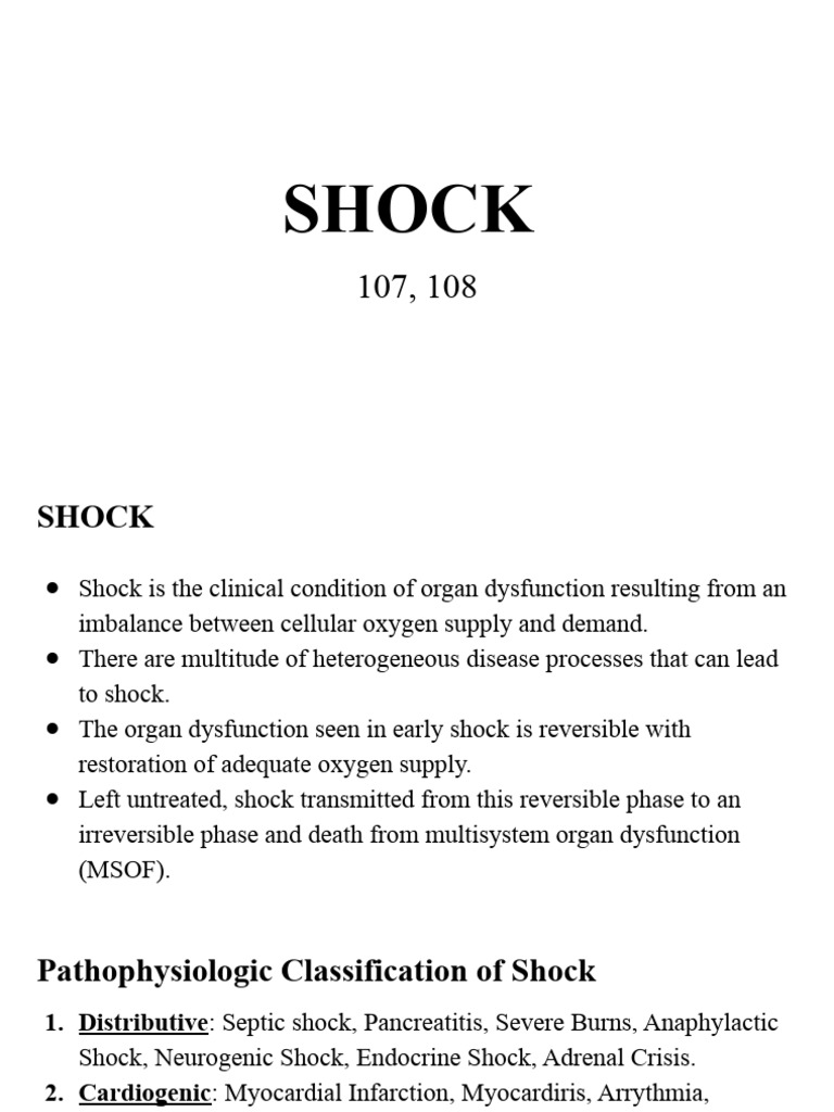 Medical Guide to Shock Types | PDF | Shock (Circulatory) | Heart