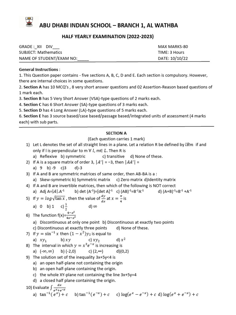 12 Maths | PDF | Matrix (Mathematics) | Mathematical Objects