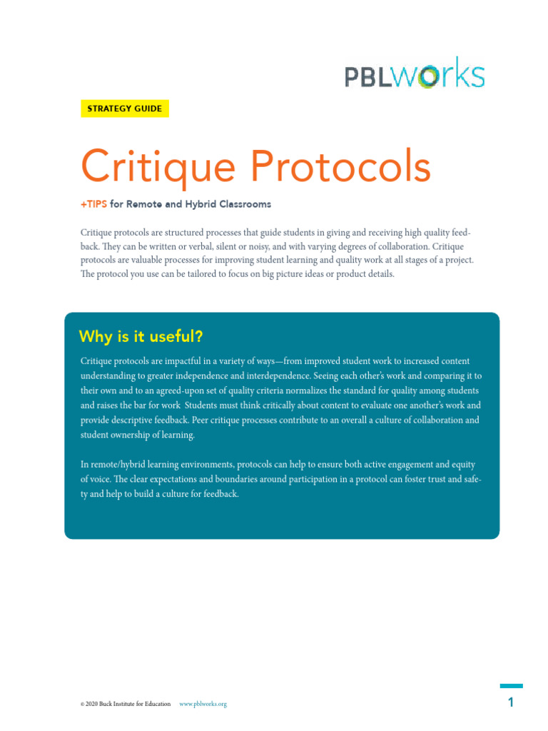 Critique Protocols for Student Feedback | PDF | Human Communication ...