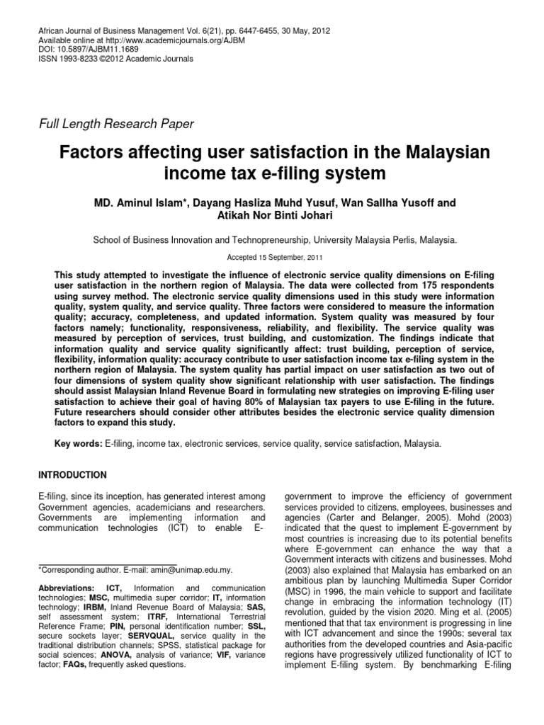 Income Tax E Filing System | PDF | Factor Analysis | Customer Satisfaction