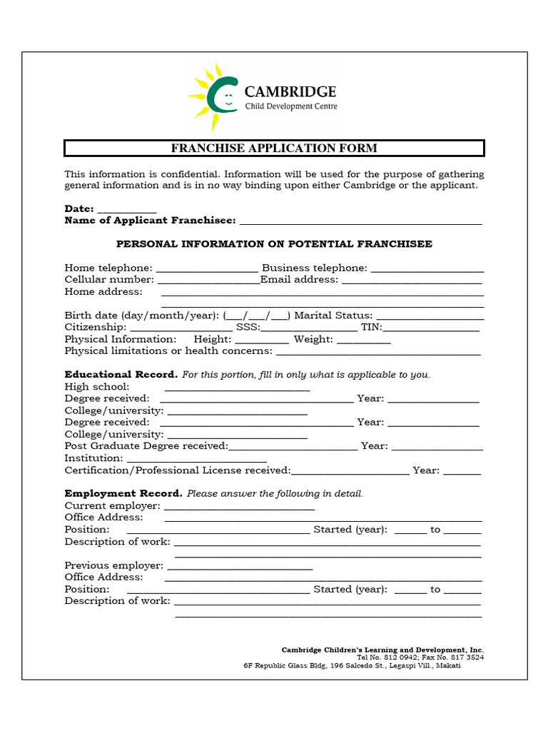 CCDC Philippines Franchise Application Form | Download Free PDF | Banks ...